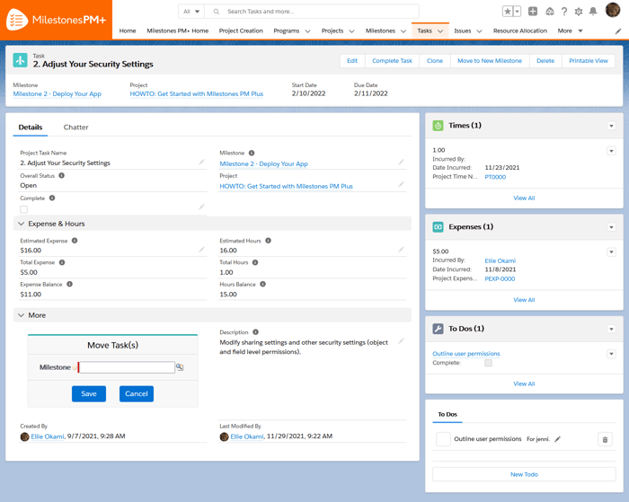 Track Hours, Expenses on Salesforce Project Task page | Milestones PM+ ...